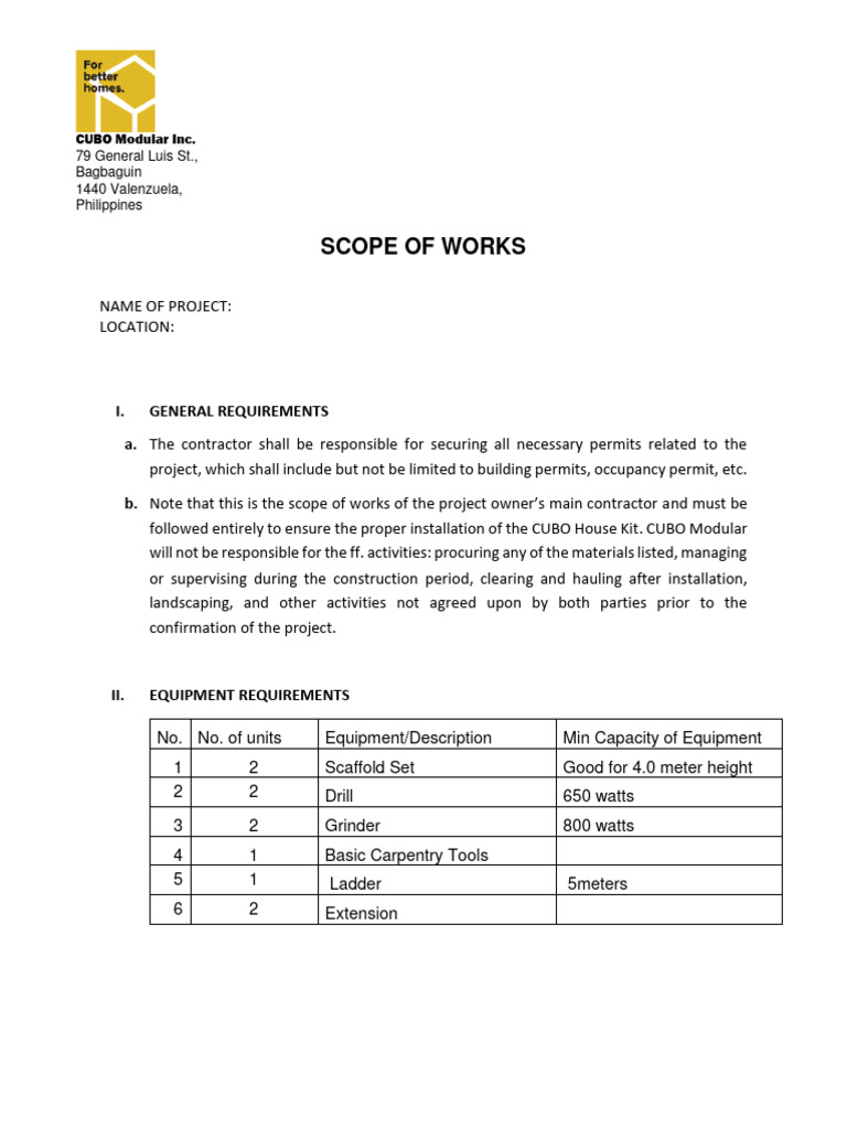 Contractor's Scope of Works | PDF | Concrete | Materials