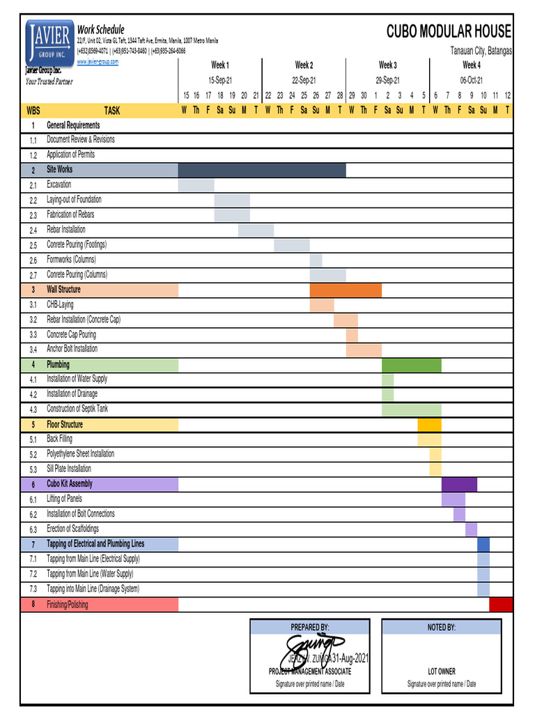 CUBO - Work Schedule | PDF | Materials | Building Engineering