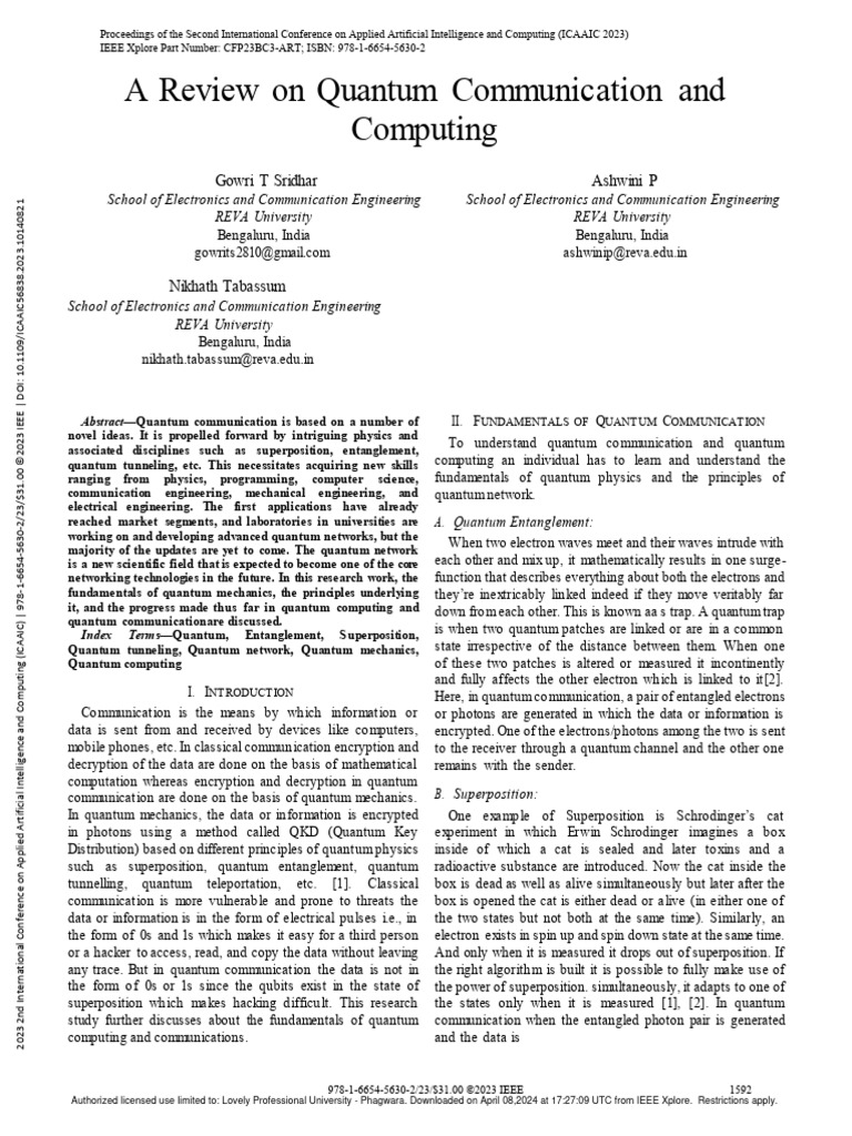 A Review On Quantum Communication and Computing | PDF | Quantum ...