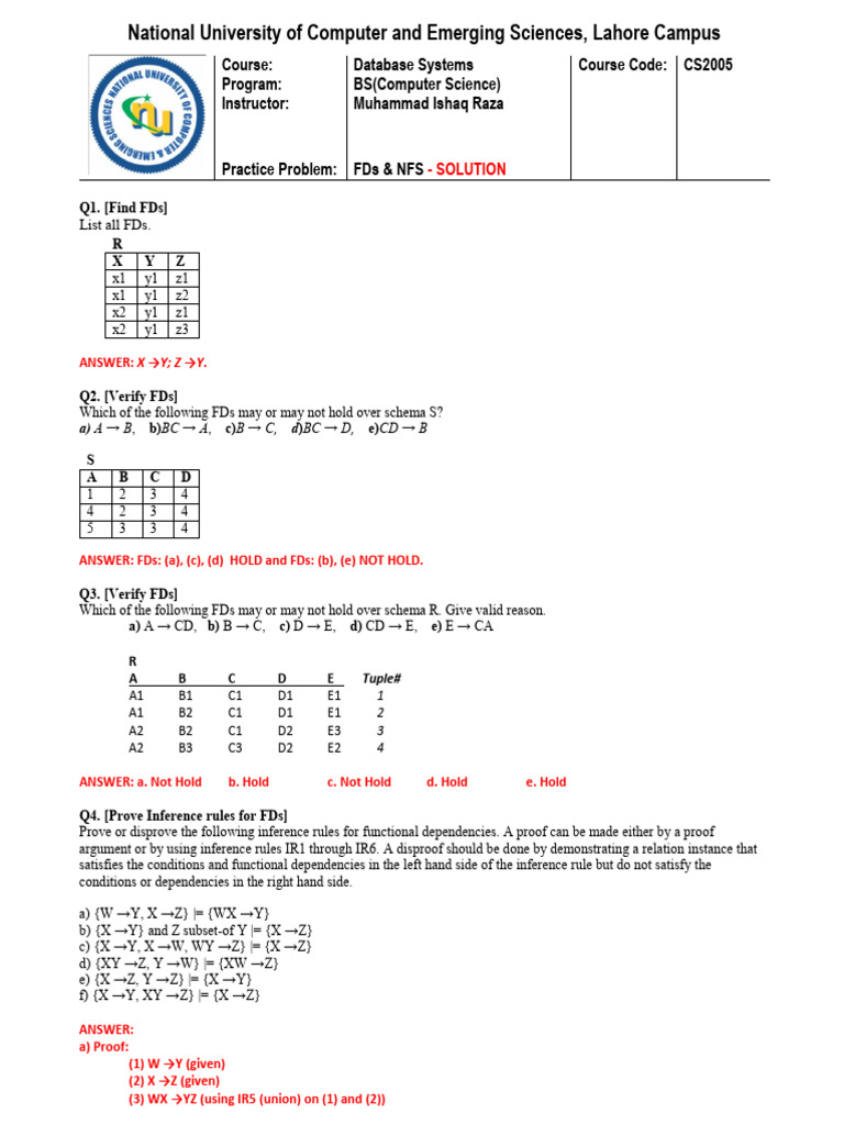 FDs - NFs- Practice Problems-Sol | PDF | Data Management | Information Retrieval