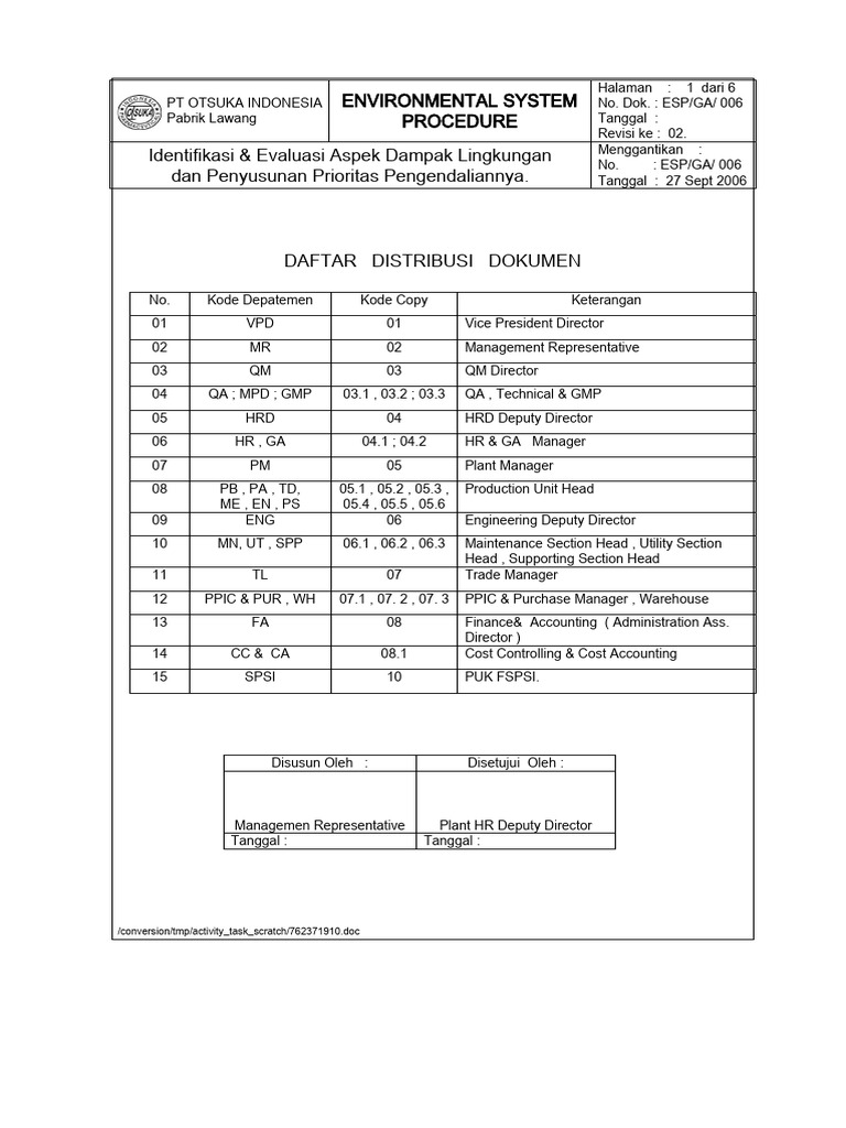 ESP Identifikasi & Evaluasi Aspek Ling Rev. 02 (Ags07) | PDF ...
