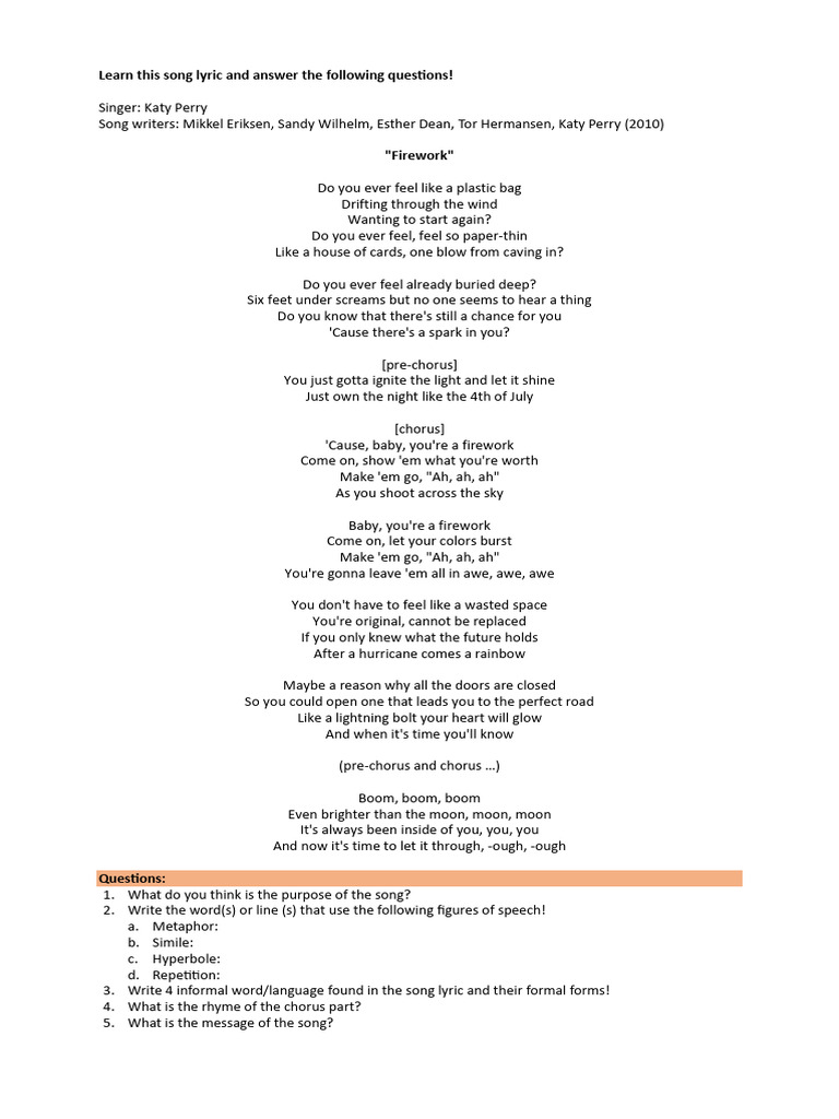 Task On Song Analysis XII | PDF