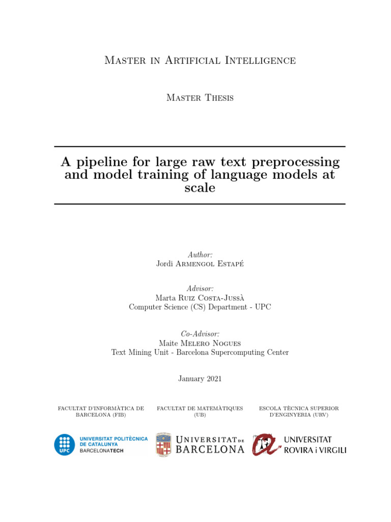A Pipeline For Large Raw Text Preprocessing and Model Training of Language Models at Scale | PDF ...