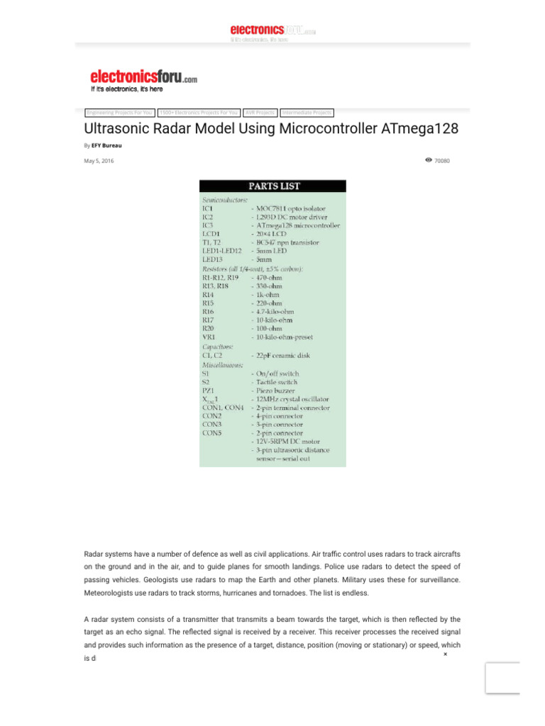 Microcontroller Based Ultrasonic Radar - Full Project With Source Code ...
