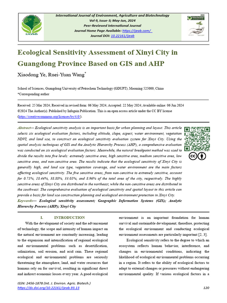 Ecological Sensitivity Assessment of Xinyi City in Guangdong Province ...