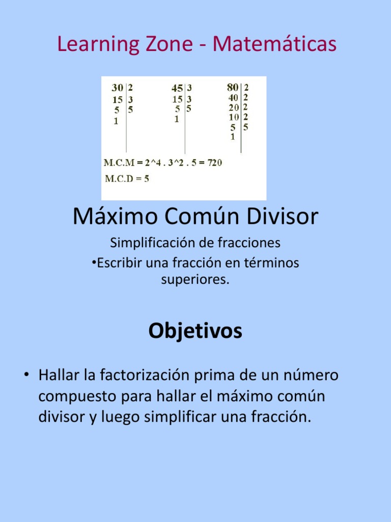 Máximo Común Divisor | PDF | Fracción (Matemáticas) | Notación Matemática