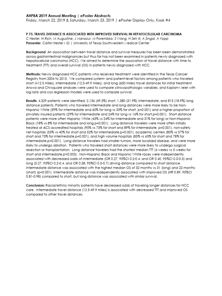 AHPBA 2019 Abstracts EPoster | PDF | Pancreatic Cancer | Surgery