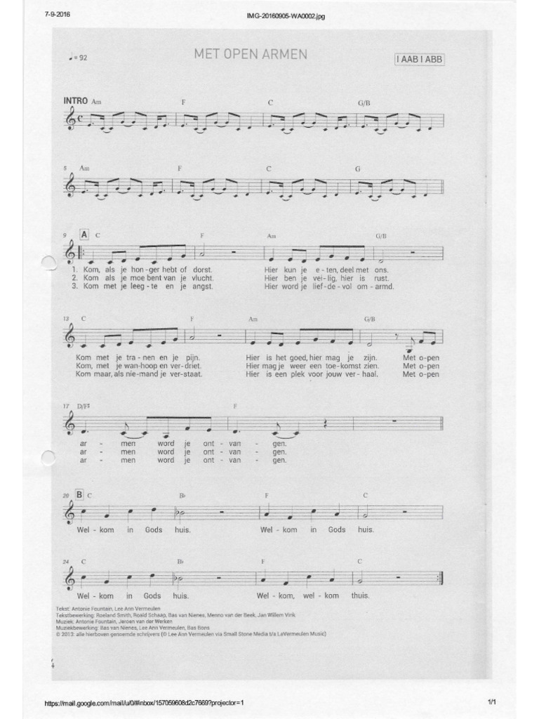 Met Open Armen - Leadsheet | PDF