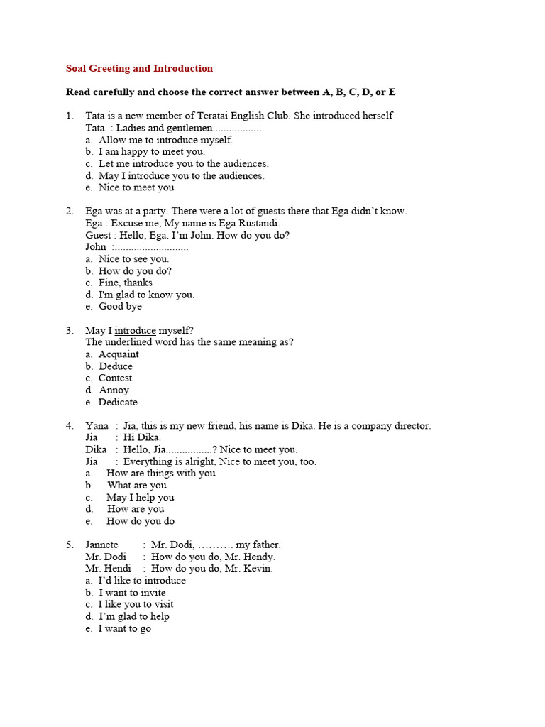 English Club Introduction Exercises | PDF | Language Arts & Discipline ...