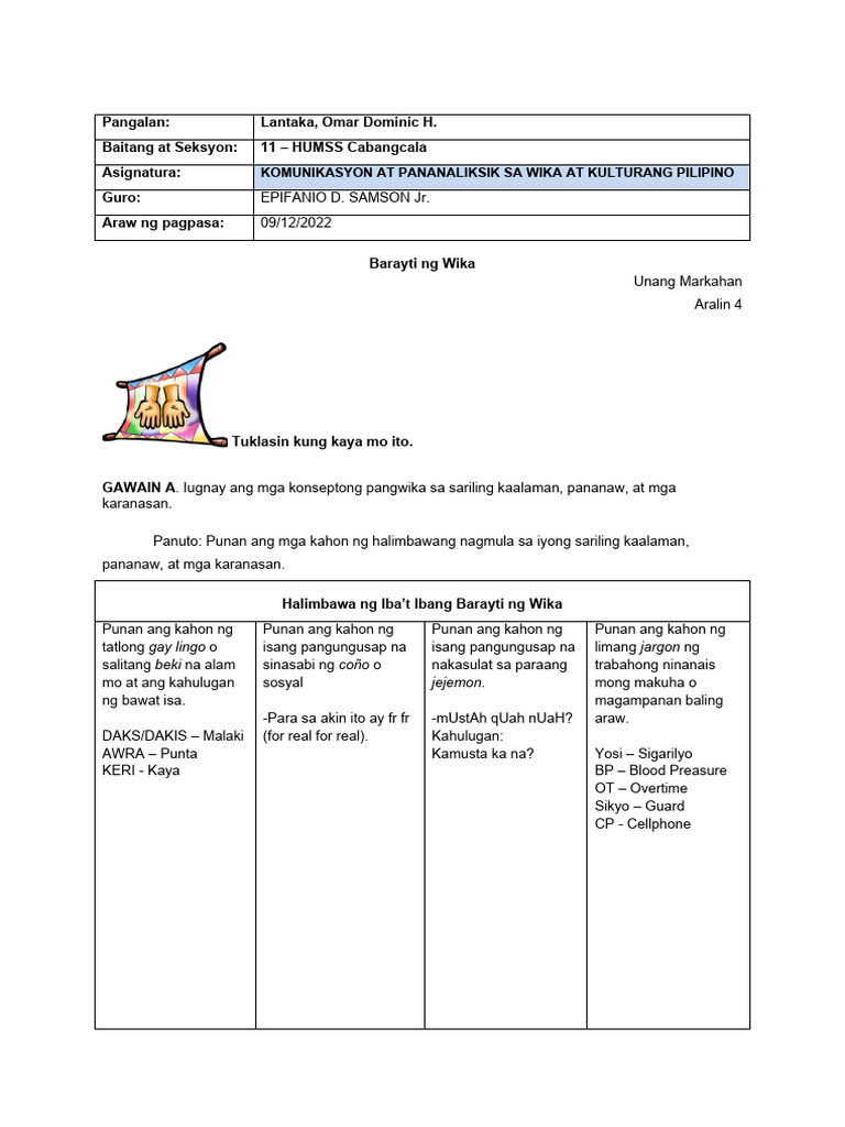 Aralin 4 Gawain A. Talahanayan Barayti | PDF