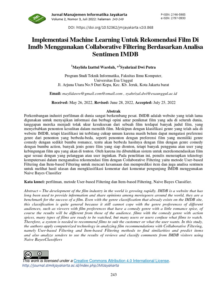 Implementasi Machine Learning Untuk Rekomendasi Film Di Imdb ...