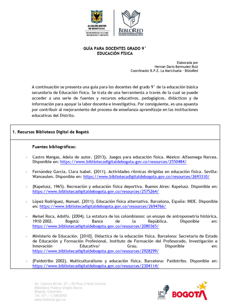 Guía de Recursos para Educación Física 9° | PDF | Enseñando | Red mundial