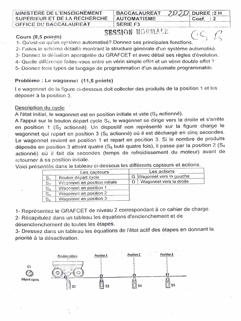 Bac II 2020 (Automatisme) | PDF