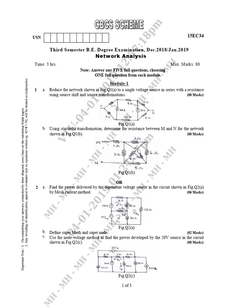 15EC34 Examination, Examination, Network Analysis Network Analysis | PDF | Capacitor ...