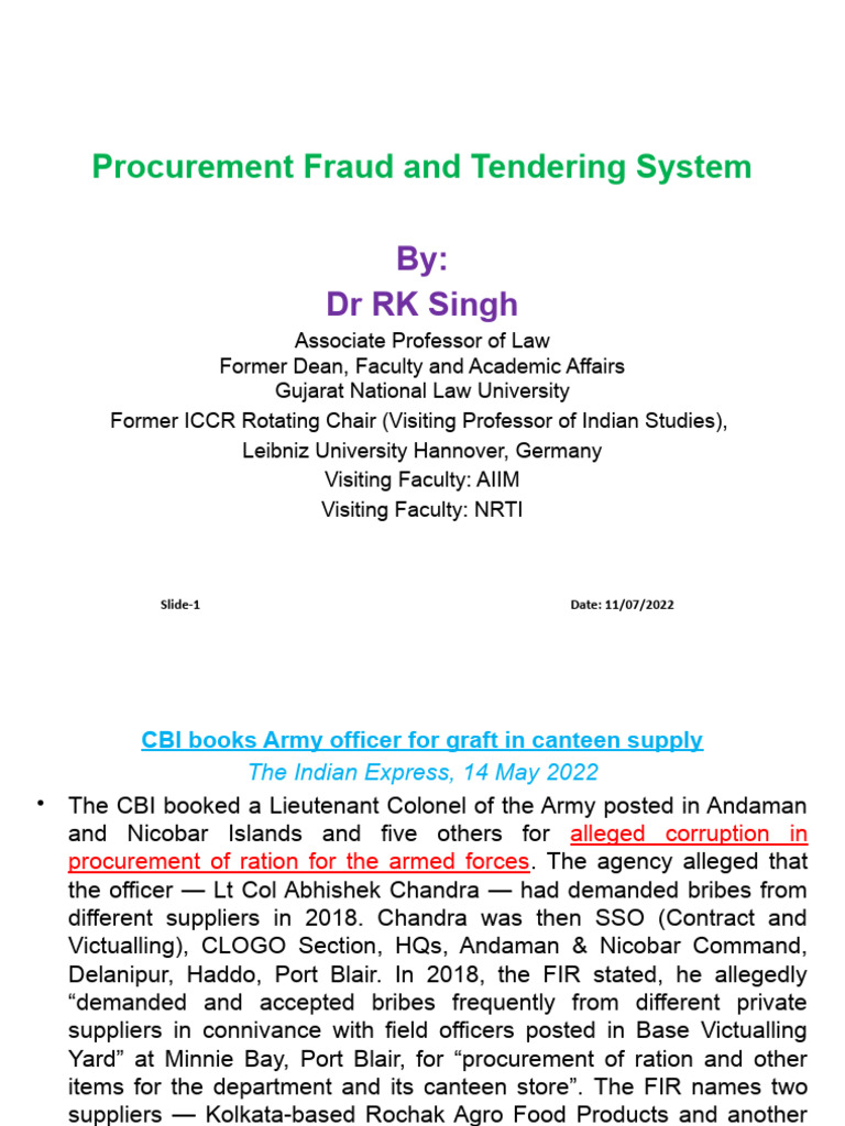 Procurement Fraud & Tendering System_RRU_Dr RK Singh_July 2022 | Download Free PDF | Burden Of ...