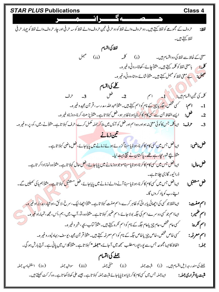 Class 4th Urdu Grammaar 2024-25 | PDF