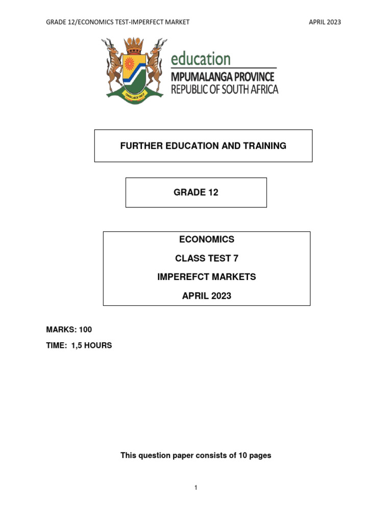 2023 Imperfect Market Test Economics g12 (Moderated) | PDF | Monopoly ...