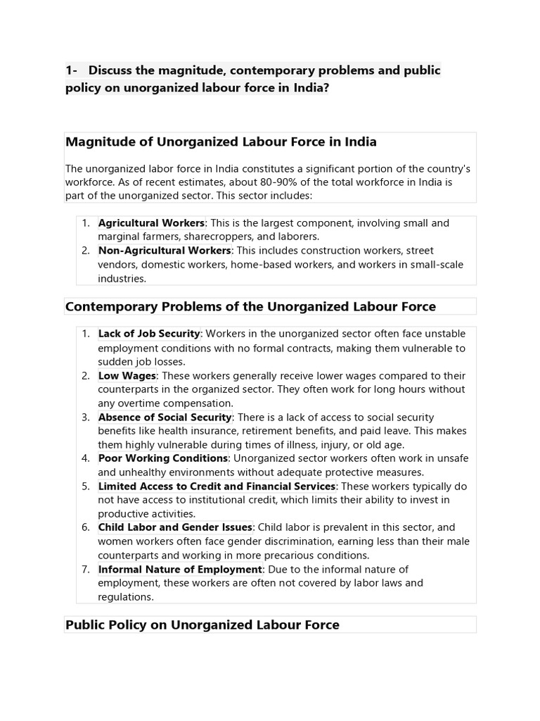 Labour Economics and Organized 0 Unorganized Laabour (Pepar 5) | PDF ...