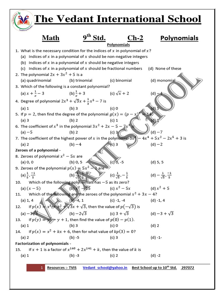 CH 2 Polynomials | PDF | Factorization | Polynomial
