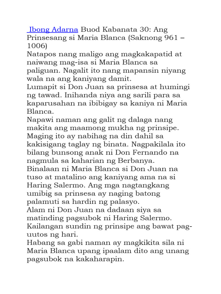 Ibong Adarna Buod Kabanata 1 | PDF