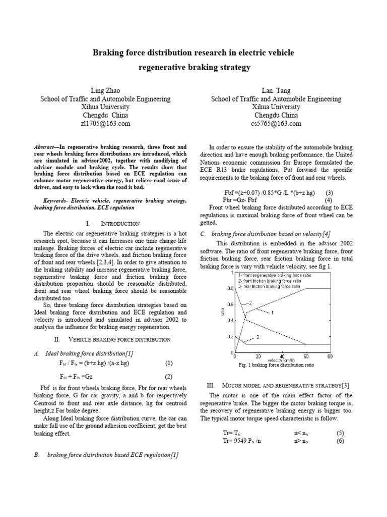 Braking Force Distribution Research in Electric Vehicle Regenerative ...
