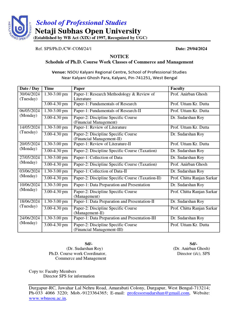 Ph.D. Commerce Course Schedule | PDF | Academic Degree | Titles