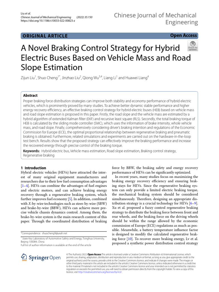 A Novel Braking Control Strategy For Hybrid Electric Buses Based On Vehicle Mass and Road Slope ...