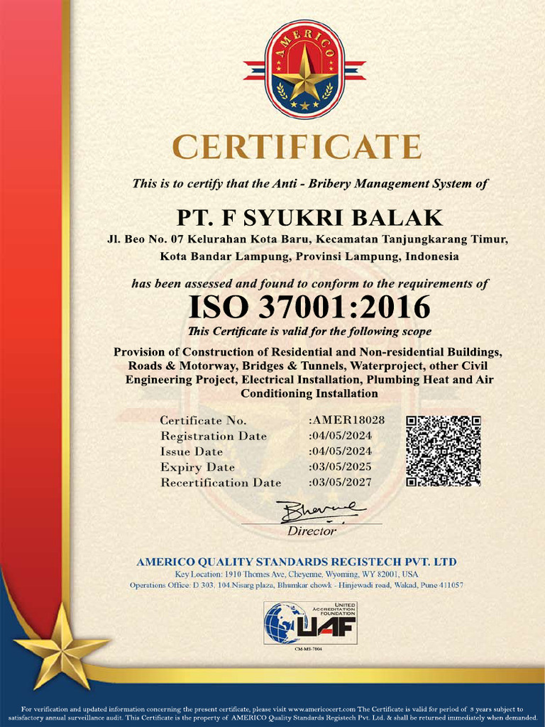 UAF Americo-ISO 37001 - PT. F SYUKRI BALAK | PDF