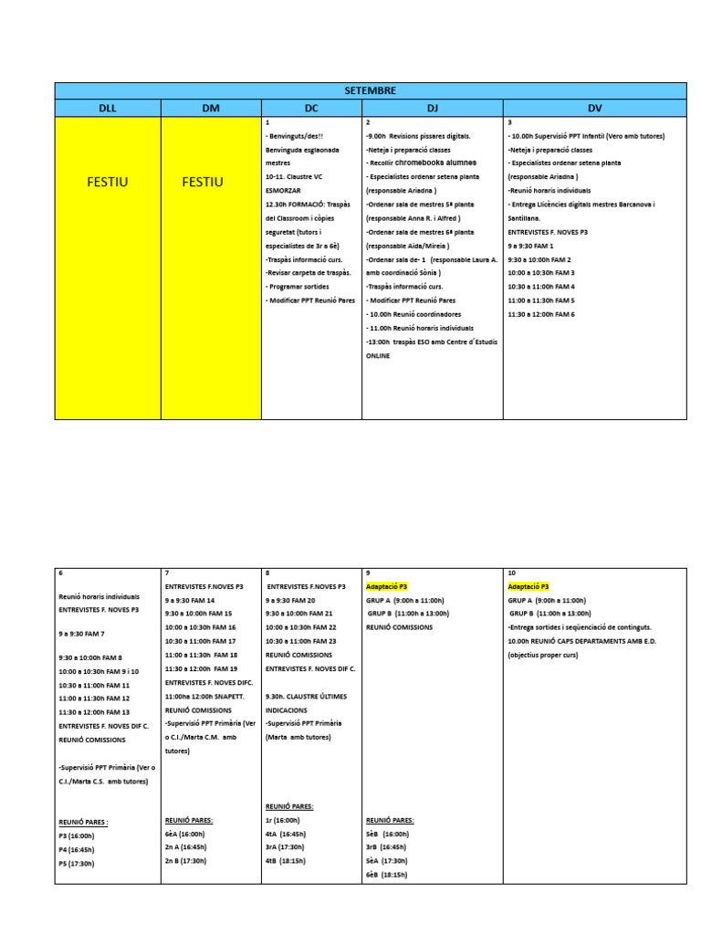 Horari Setembre | PDF