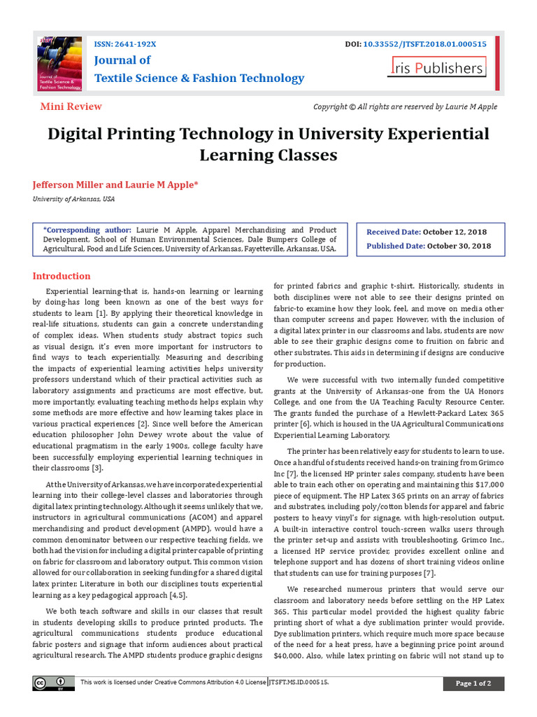 Digital Printing Technology in Universit | PDF | Printer (Computing) | Textiles