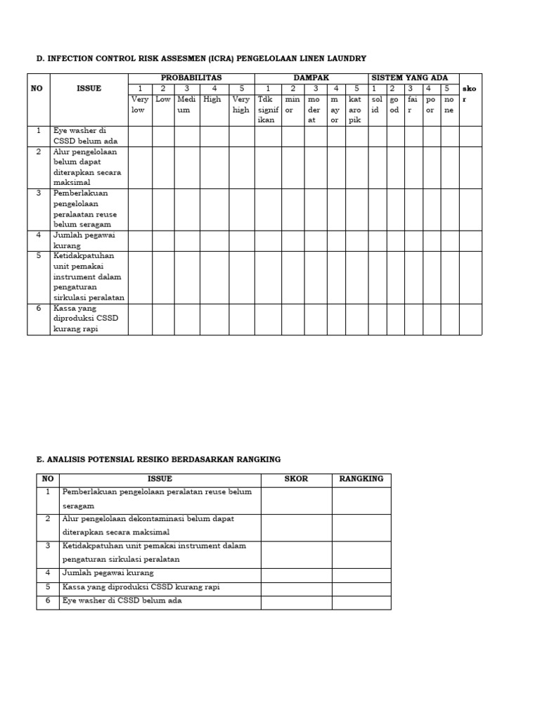 Tabel Pelayanan Sterilisasi Central Sterile | PDF