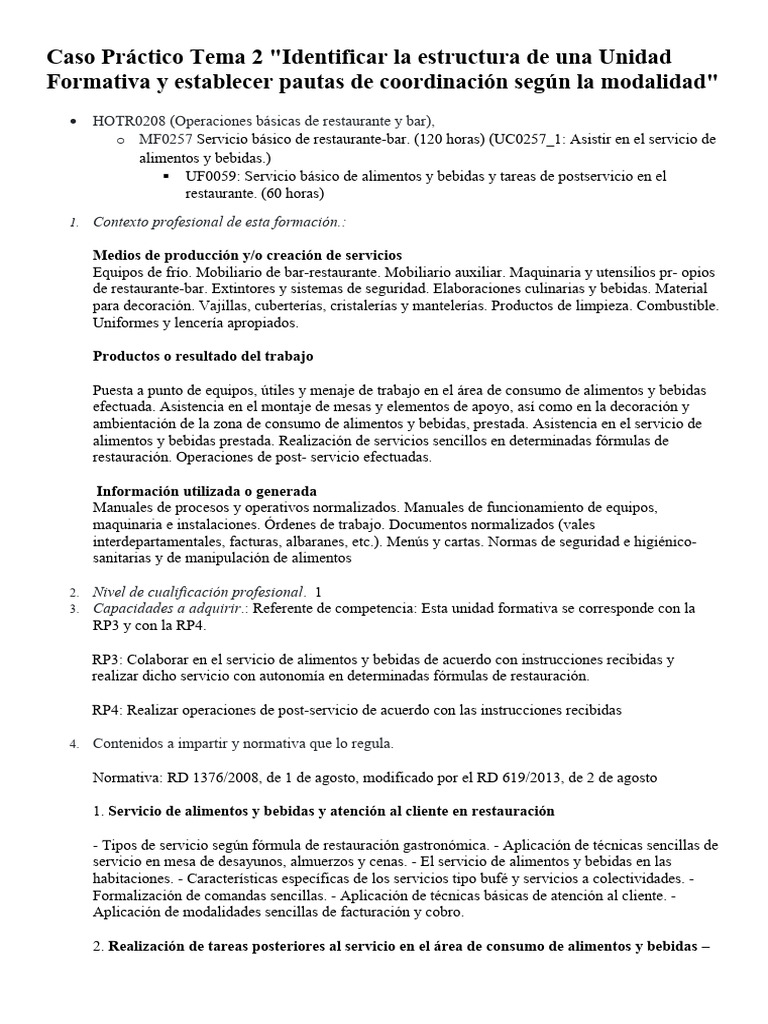 MF1442- Caso Practico Tema 2 Identificar la estructura de una Unidad Formativa | PDF