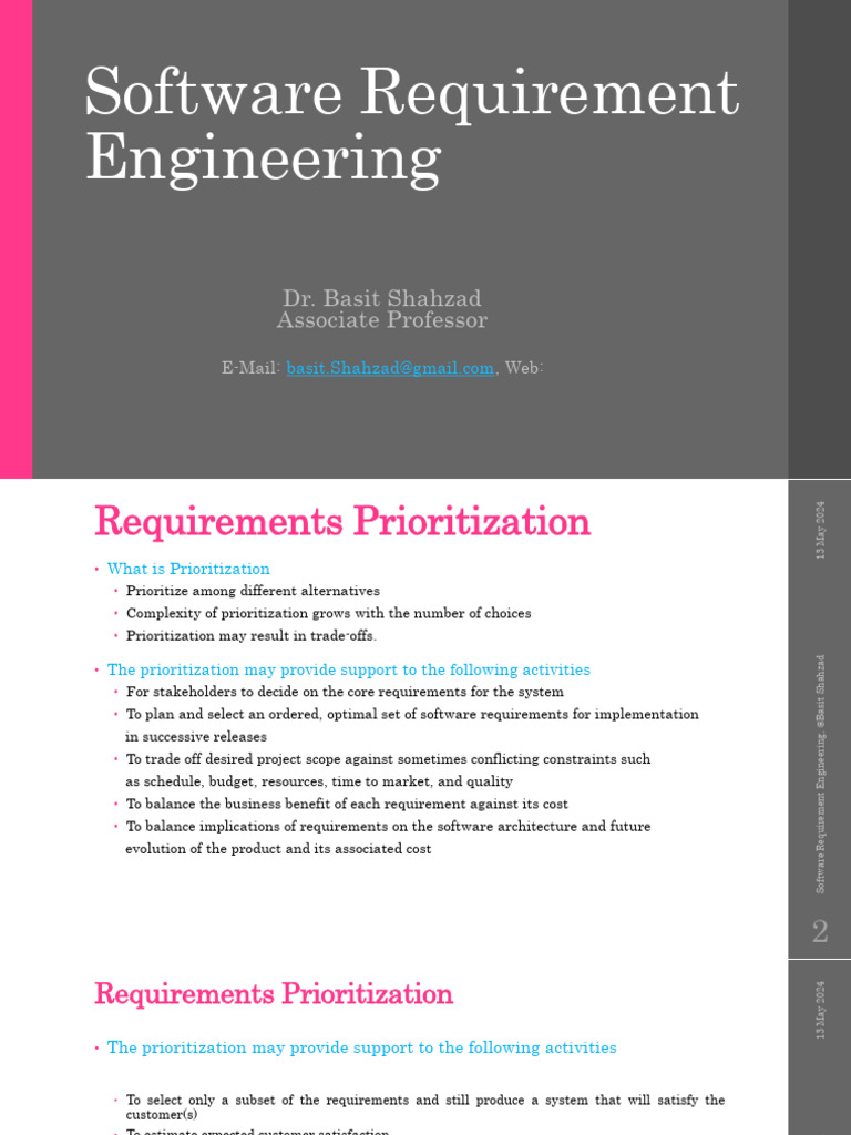 Software Requirement Engineering: Dr. Basit Shahzad Associate Professor | PDF | Negotiation ...
