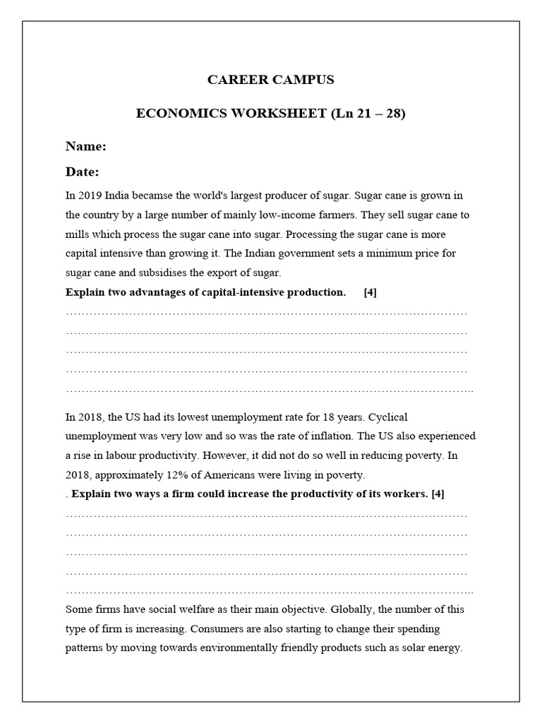 Economics Worksheet: Key Concepts Explained | PDF | Unemployment ...