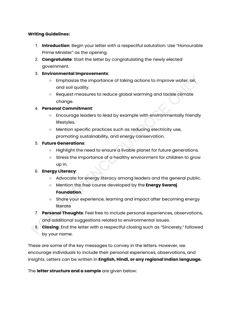 Guidelines For Participants To Write The Letter. For Refrence Purpose ...