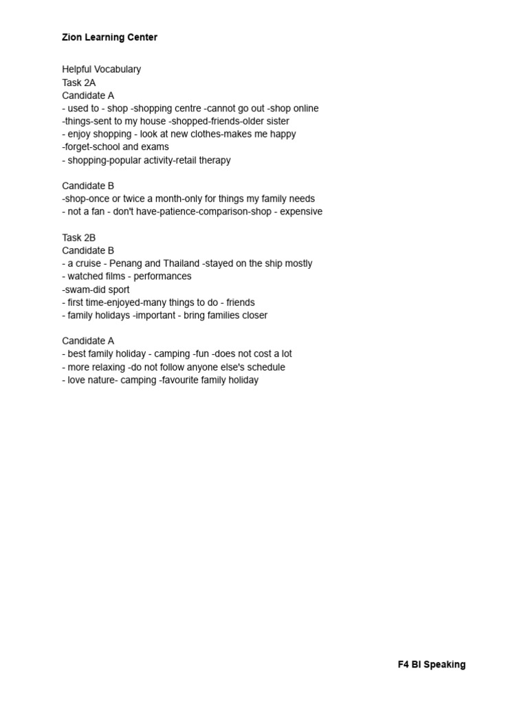 F4 BI Speaking Test 1 | PDF