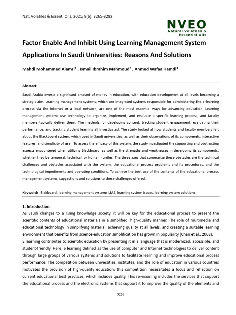 Factor Enable and Inhibit Using Learning Management System Applications in Saudi Universities ...
