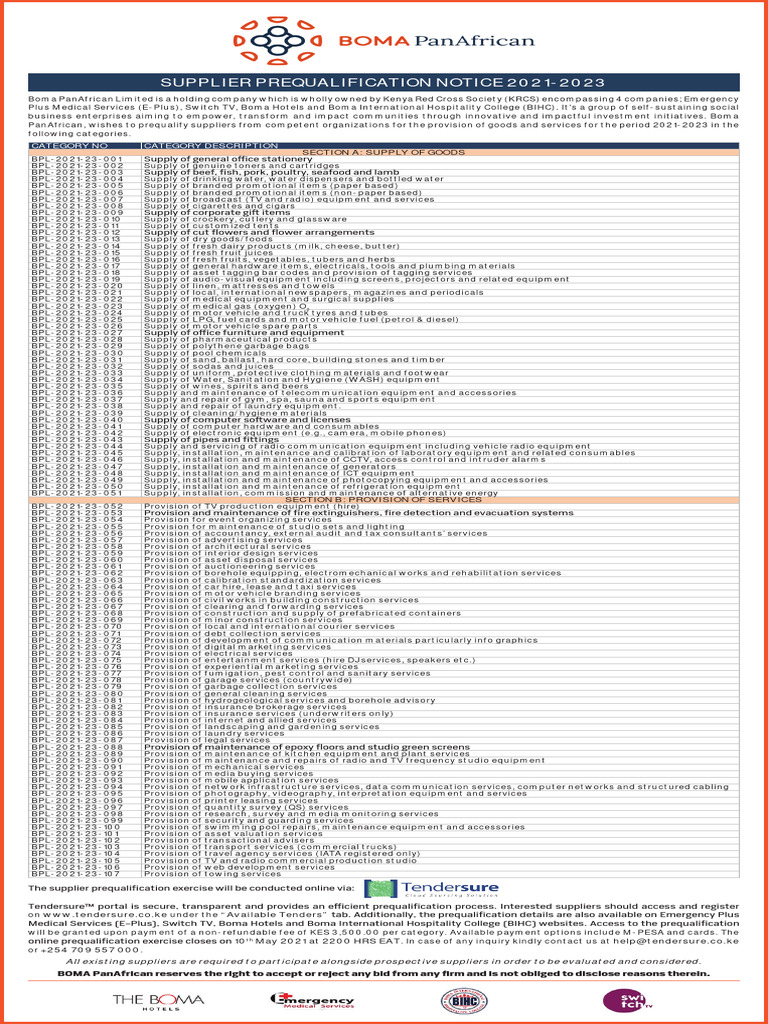 Boma Panafrican Supplier Prequalification Advert | PDF | Business | Computers