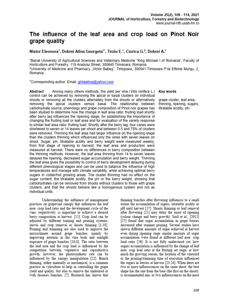 The influence of the leaf area and crop load on Pinot Noir grape quality | Download Free PDF ...
