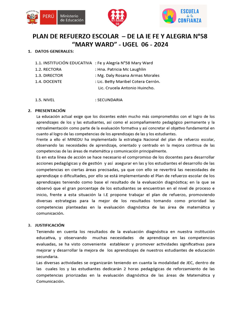 Plan De Refuerzo Escolar 2024 Secundario Descargar Gratis Pdf