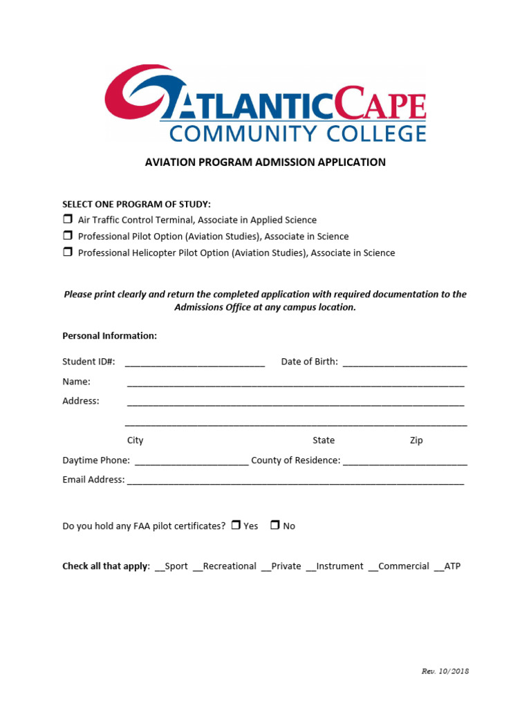 Aviation Program Application Form | PDF | Identity Document ...