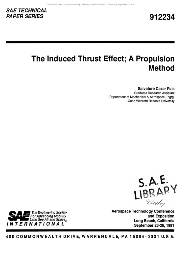 The Induced Thrust Effect A Propulsion Method: SA Technical Paper Series | PDF | Fluid Dynamics ...