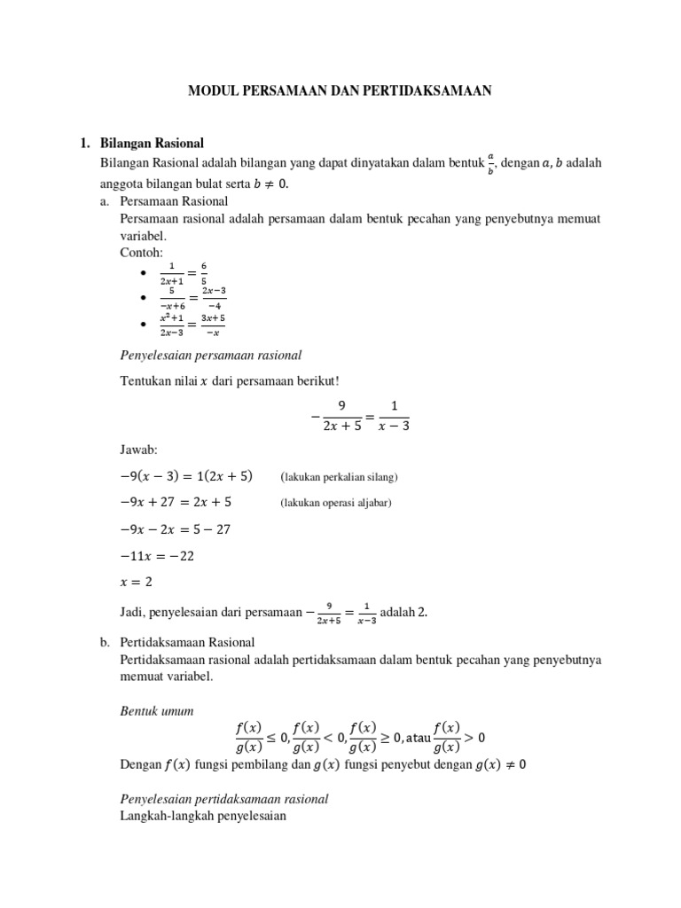 Modul Persamaan Dan Pertidaksamaan | PDF
