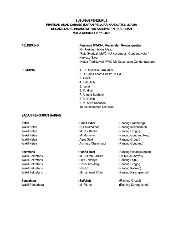 Susunan Pengurus | PDF