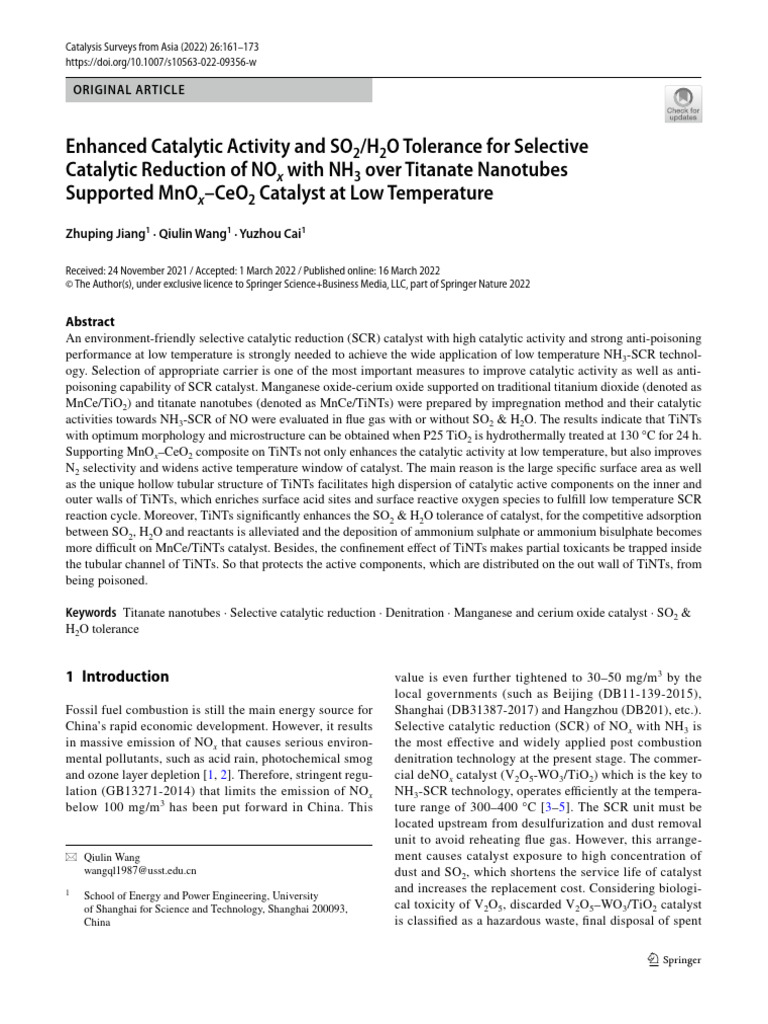 Enhanced Catalytic Activity and SO2/H2O Tolerance for Selective ...
