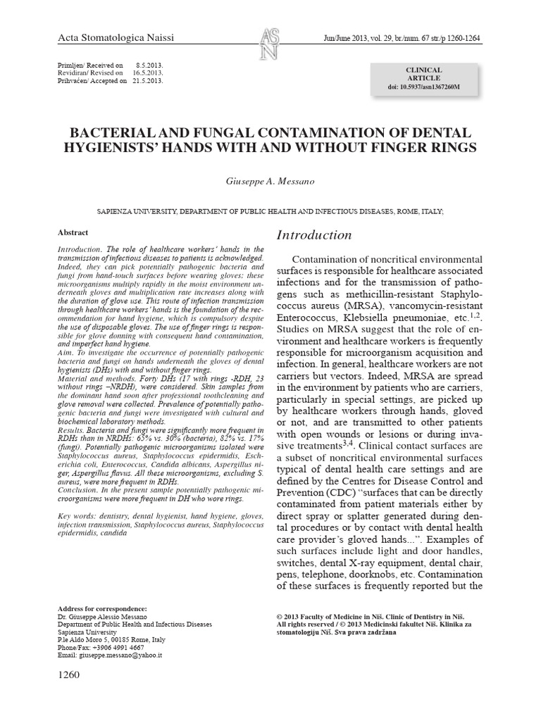 Bacterial and Fungal Contamination of Dental Hygienists' Hands With and ...