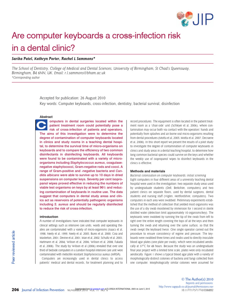 Are Computer Keyboards A Cross-Infection Risk in A Dental Clinic? | PDF ...