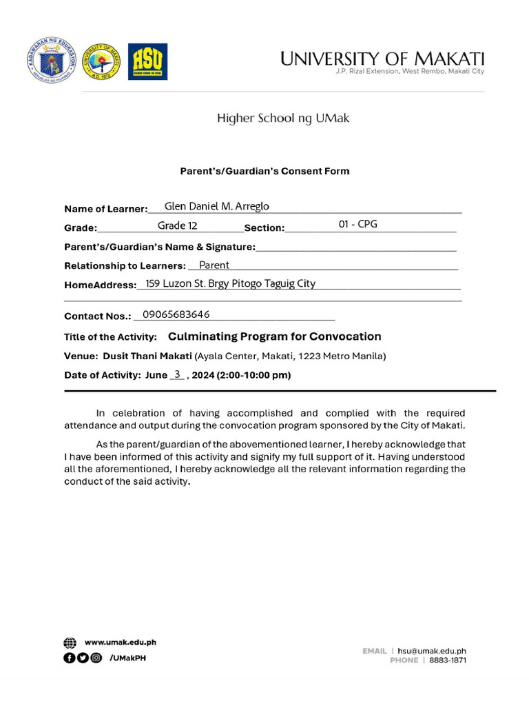 Convocation Dusit Thani Consent Form | PDF