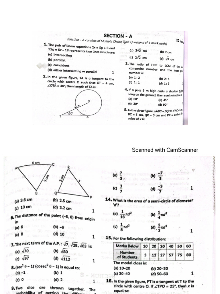 mcq for class 10 maths | PDF