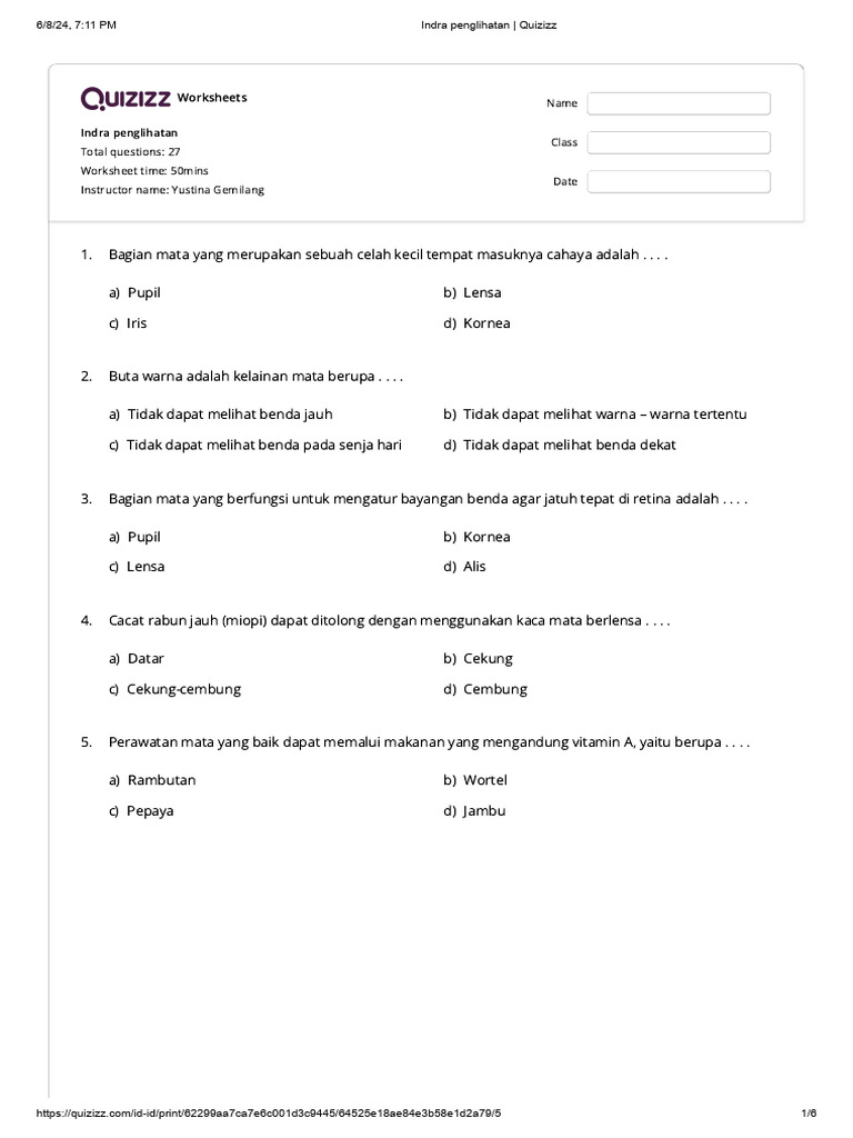 Quizizz - Indra Penglihatan | PDF | Komputer